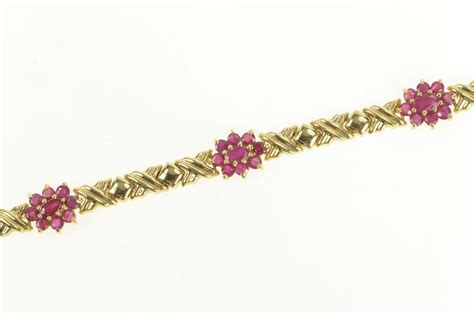 14k 500 Ctw Natural Ruby Xo Hugs Kisses Yellow Gold Bracelet 75