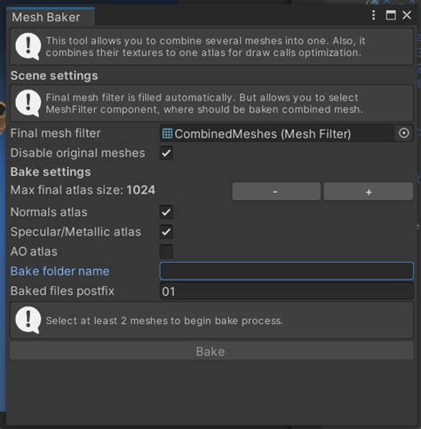 github olegdzhuraev meshbaker mesh and texture atlas baker tool for unity engine