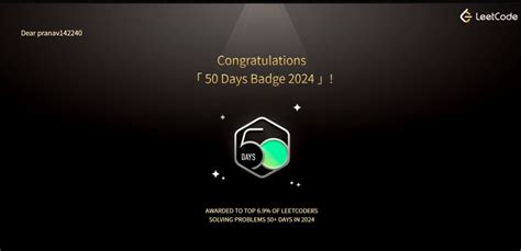 Leetcode Codingjourney Achievementunlocked Programminglife Dailycoding 50daysbadge