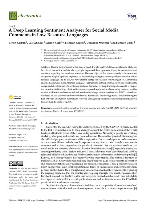 pdf a deep learning sentiment analyser for social media comments in