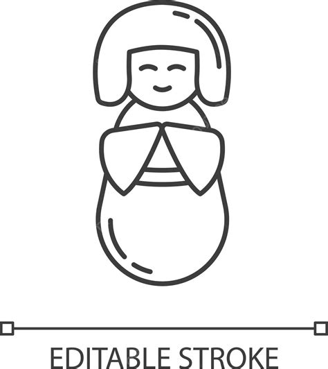 Traditional Japanese Wooden Doll Icon With Customizable Lines Vector
