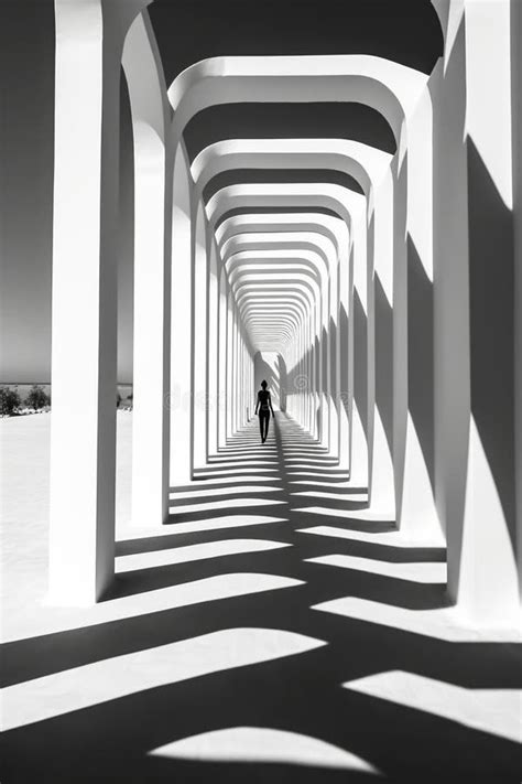 light tunnel perspective and projected shadows with human silhouette
