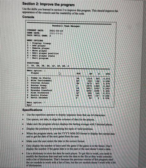 solved section 2 improve the program use the skills you