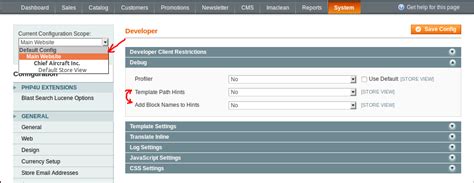 design how do i enable template path and block name hints magento