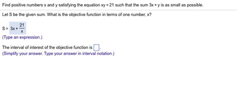 solved find positive numbers x and y satisfying the equation