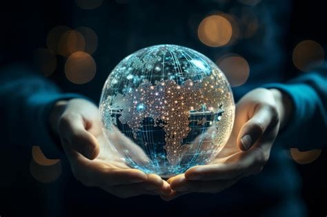 Global Connectivity In Business Person With Digital Earth Globe Showing Glowing Connections