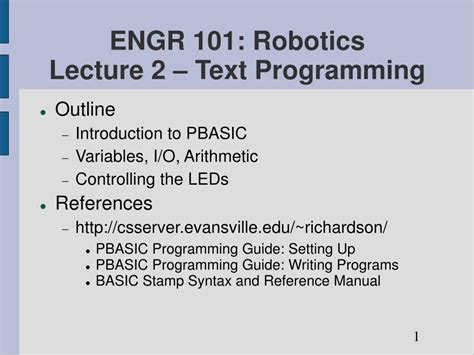 Ppt Engr 101 Robotics Lecture 2 Text Programming Powerpoint