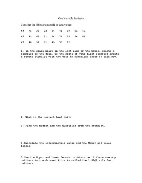 1 One Variable Statistics One Variable Statistics Consider The