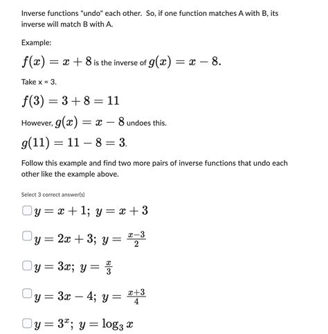 Solved Inverse Functions Undo Each Other So ﻿if One