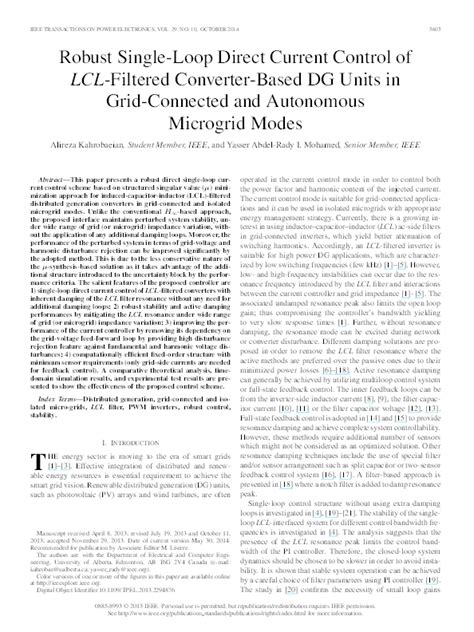Pdf Robust Single Loop Direct Current Control Of Lcl Filtered