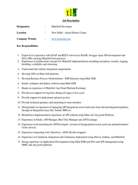 Job Description Mulesoft Developer Pdf Representational State