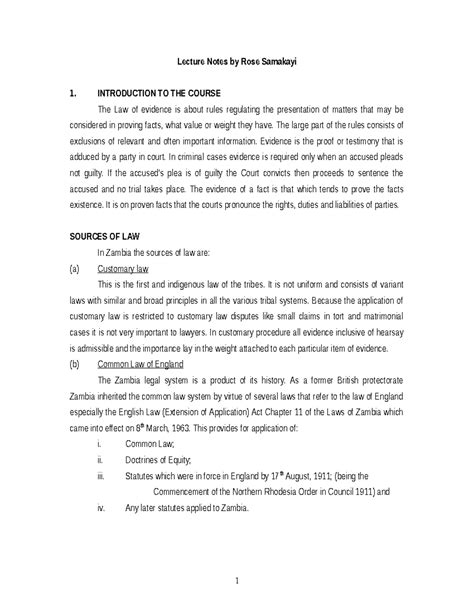Evidence 1 Lecture Notes 3 Lecture Notes By Rose Samakayi 1