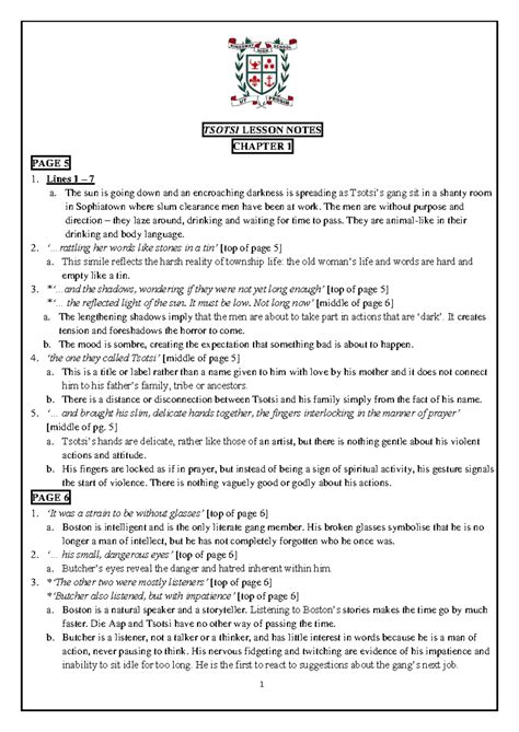 Tsotsi Lesson Notes Tsosti Lesson Notes Tsotsi Lesson Notes Chapter 1 Page 5 Lines 1 7 A