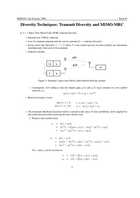 Pdf Diversity Techniques Transmit Diversity And Mimo Mrc