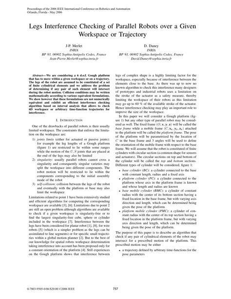 Pdf Legs Interference Checking Of Parallel Robots Over A Given Workspace Or Trajectory