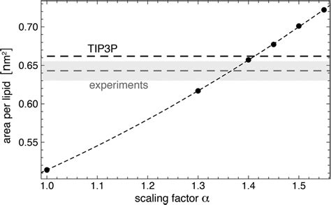 Area Per Lipid For A Lipid14 Popc Membrane In Tip5p Water As A Function Download Scientific
