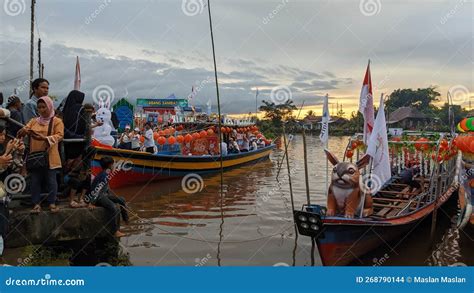 The Activities Of People In The Decorative Boat Festival In Sambas Editorial Stock Image Image