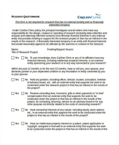 Questionnaire Examples For Research