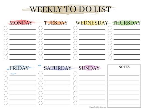 Printable Weekly Checklist To Do List Paper Party Supplies Etna Com Pe