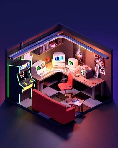 Room Hacker Low Poly Model Render In Blender 3d