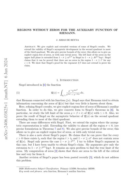 Pdf Regions Without Zeros For The Auxiliary Function Of Riemann
