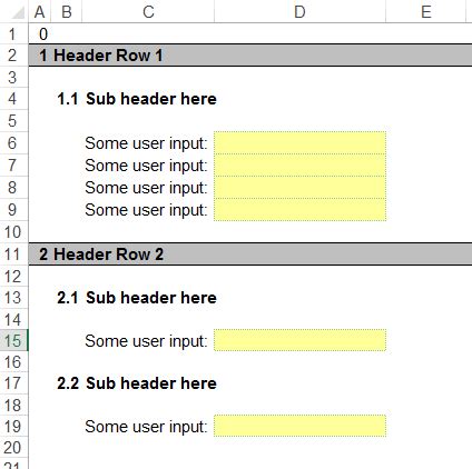 Excel Named Ranges To Make Incrementing Headers And Sub Headers Stack Overflow