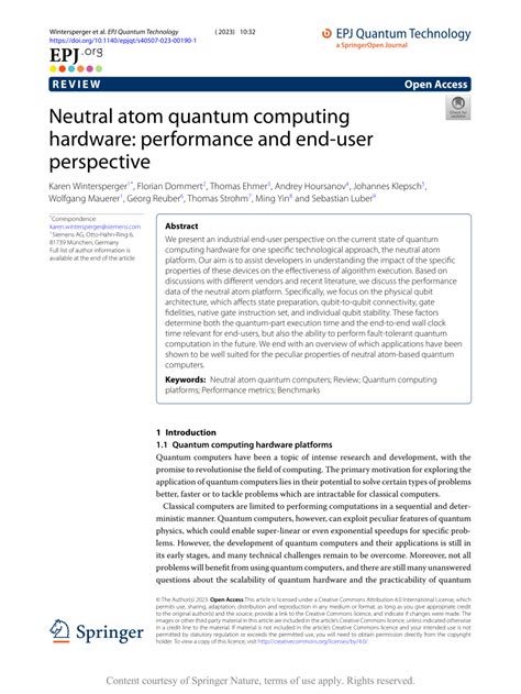 PDF Neutral Atom Quantum Computing Hardware Performance And End User Perspective