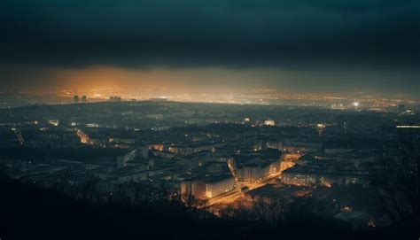 Premium Ai Image Illuminated City Skyline At Dusk High Angle View