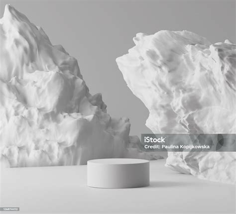 회색 배경이있는 3d 흰색 바위 받침대 디스플레이 뷰티 화장품 제품 홍보를 위한 네이처 그레이 스톤 포디움 최소한의 추상 적