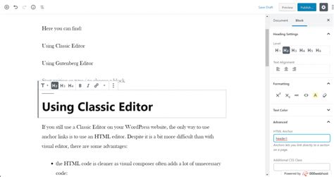 how to add wordpress anchor links