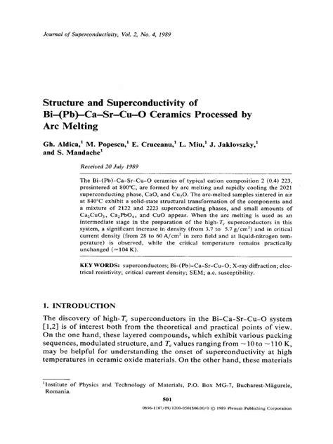 Structureandsuperconductivityofbipb Pdf Superconductivity