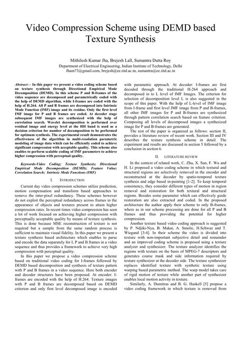 Pdf Video Compression Scheme Using Demd Based Texture Synthesis