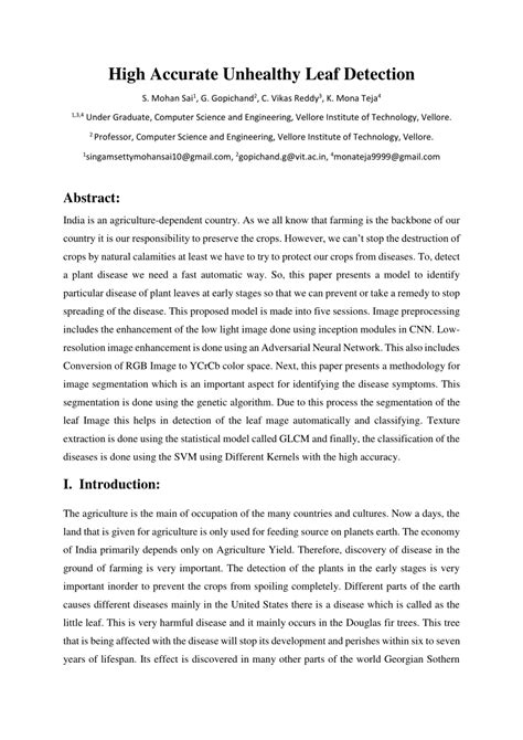 Pdf High Accurate Unhealthy Leaf Detection