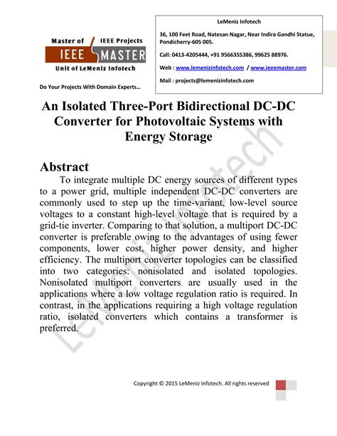 An Isolated Three Port Bidirectional Dc Dc Converter For Photovoltaic Systems With Energy