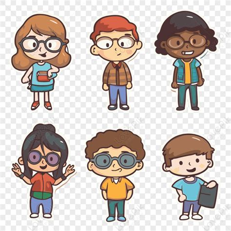안경을 쓴 아이들을 보여주는 스티커 세트 일러스트 벡터상표만화 Png 일러스트 무료 다운로드 Lovepik