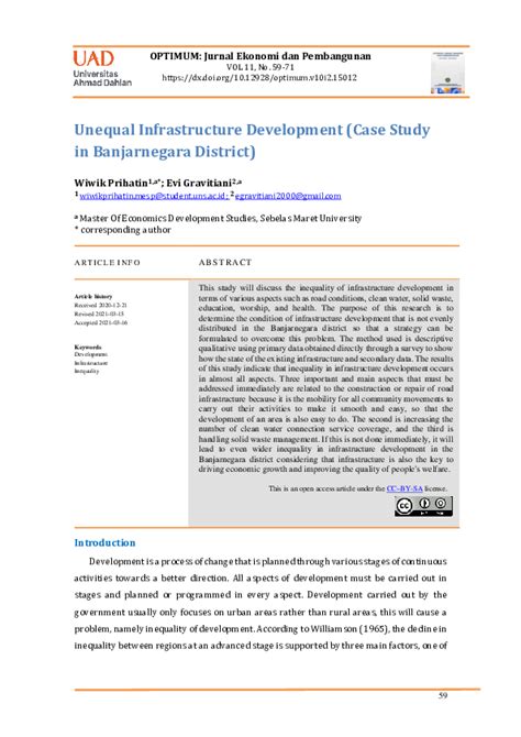 Pdf Unequal Infrastructure Development Case Study In Banjarnegara