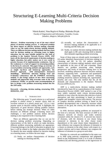 pdf structuring e learning multi criteria decision making