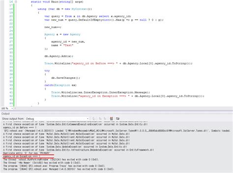 C Entity Framework5 Code First Exception Duplicate Entry 0 For