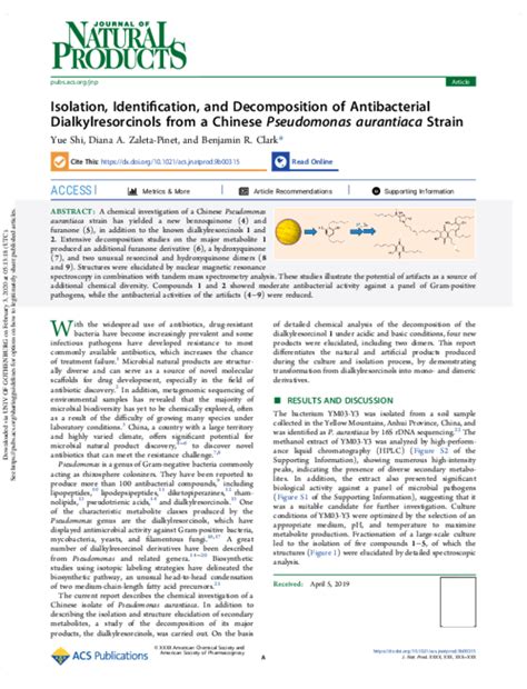 Pdf Isolation Identification And Decomposition Of Antibacterial Dialkylresorcinols From A