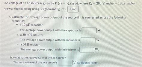 Solved The voltage of an ac source is given by V t V sinωt Chegg