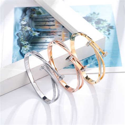 Promotion Bracelet En Or 14 Carats Acier Inoxydable Cristal Pour Femme Bijoux Pas Chers