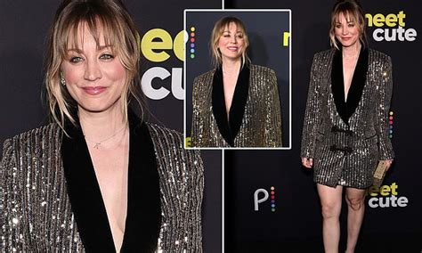 Kaley Cuoco Shows Hint Of Cleavage In Silver Sequin Blazer Mini Dress