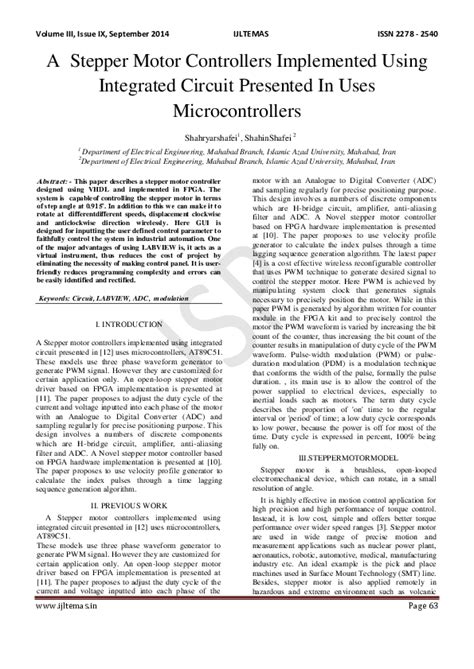 Pdf A Stepper Motor Controllers Implemented Using Integrated Circuit Presented In Uses
