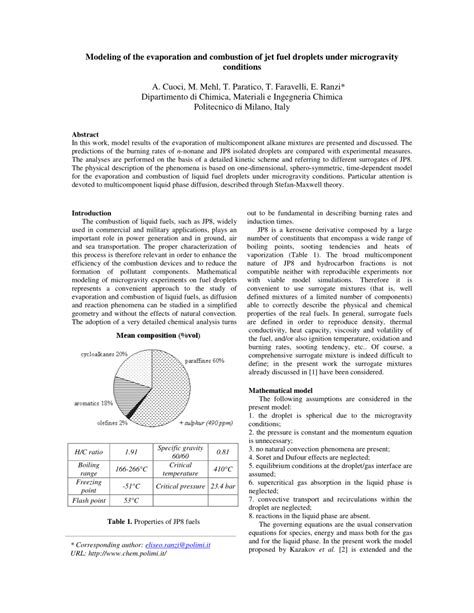 Pdf Modeling Of The Evaporation And Combustion Of Jet Fuel Droplets