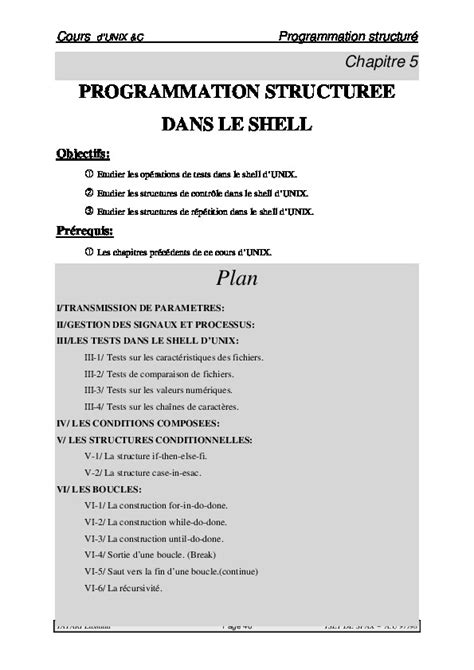 Programmation Structuré Dans Le Shell Coursinfopdfcom