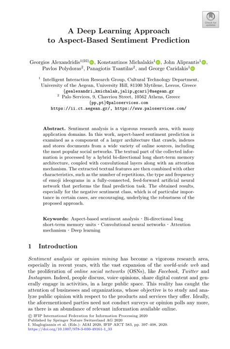 PDF A Deep Learning Approach To Aspect Based Sentiment Prediction