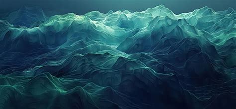 Abstract Representation Of Layered Ocean Waves In Shades Blue And Green