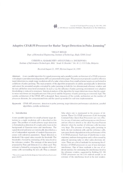 Pdf Adaptive Cfar Pi Processor For Radar Target Detection In Pulse