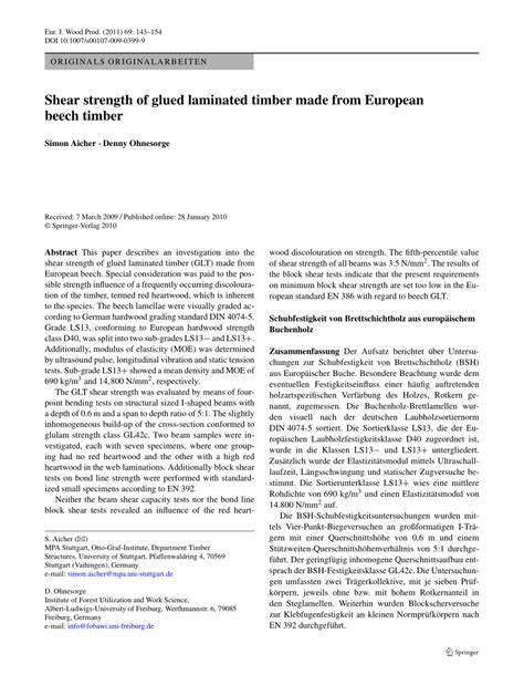 Pdf Shear Strength Of Glued Laminated Timber Made From European Beech