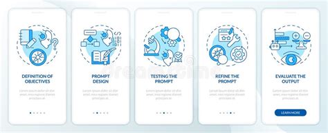 Improve Prompt Engineering Process Blue Onboarding Mobile App Screen Stock Vector Illustration
